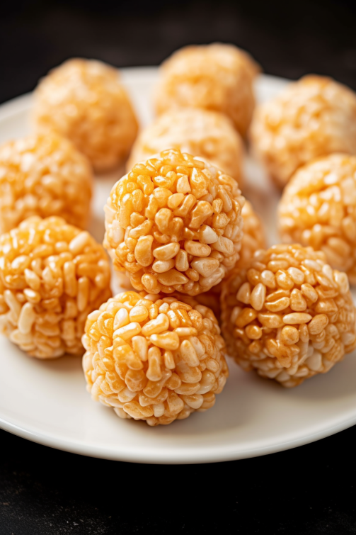 Caramel Marshmallow Rice Krispie Balls - That Oven Feelin