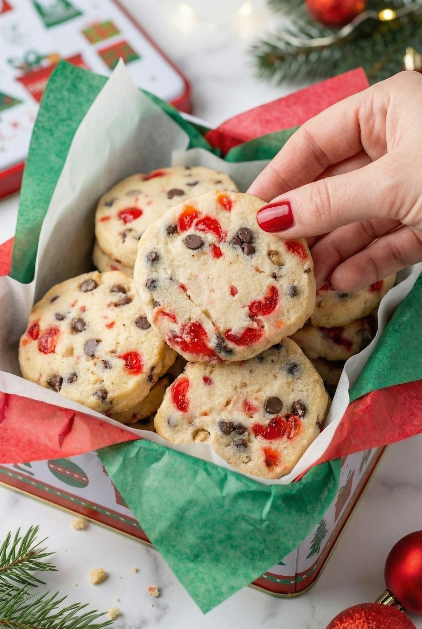 Christmas Maraschino Cherry Shortbread Cookies - That Oven Feelin