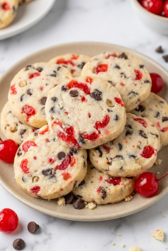 Christmas Maraschino Cherry Shortbread Cookies - That Oven Feelin