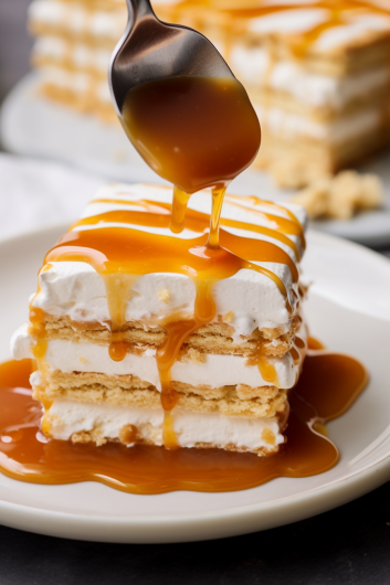 Ritz Cracker Salted Caramel Icebox Cake - That Oven Feelin