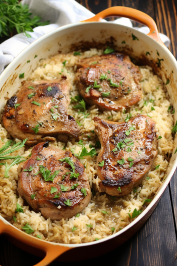 Pork Chops & Rice Casserole - That Oven Feelin