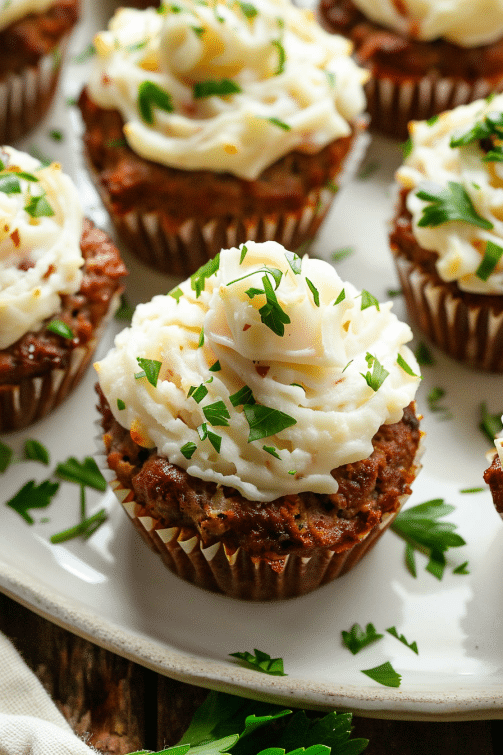 Meatloaf Cupcakes with Whipped Potato Topping - That Oven Feelin