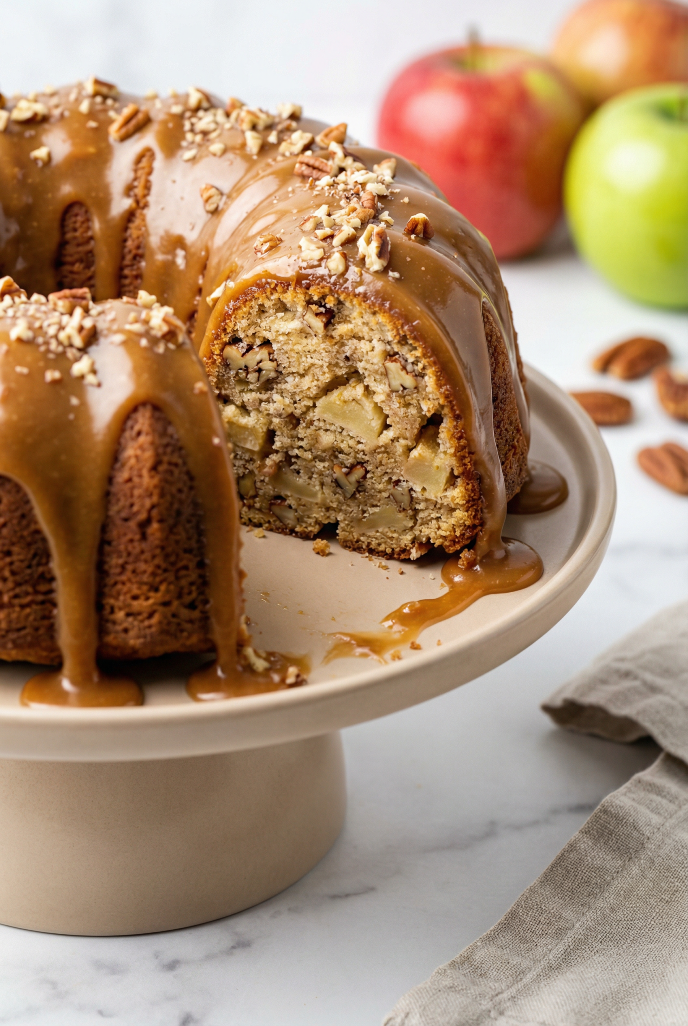 Apple Pecan Cake With Caramel Glaze - That Oven Feelin