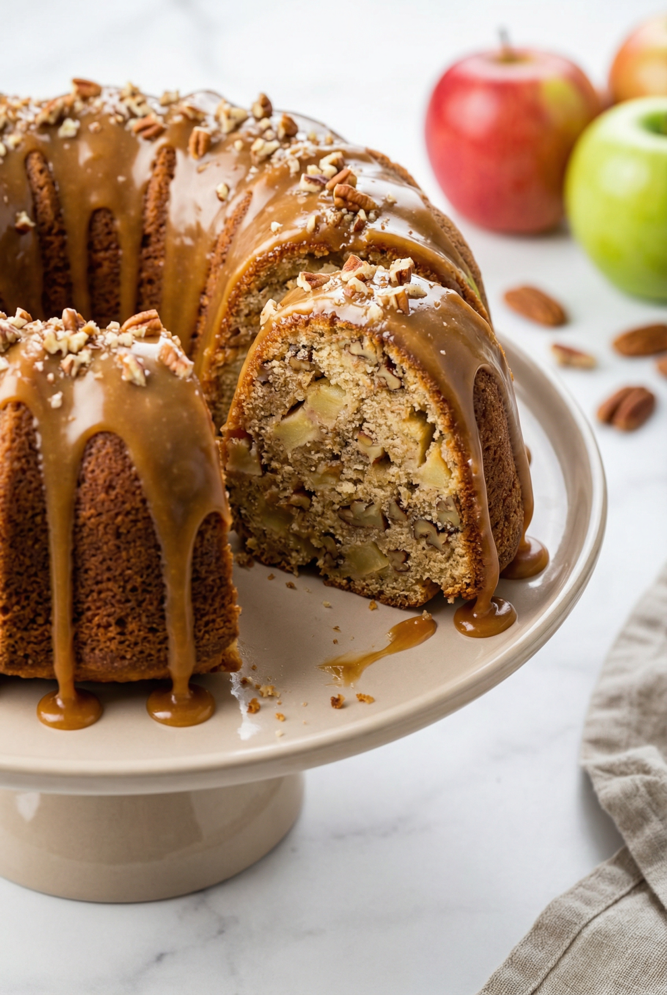 Apple Pecan Cake With Caramel Glaze - That Oven Feelin