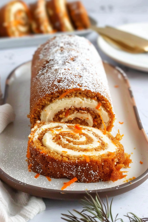 Carrot Cake Roll with Cream Cheese Frosting Filling - That Oven Feelin