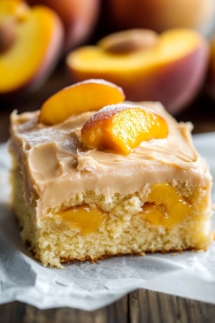 Peach Cake With Brown Sugar Frosting - That Oven Feelin