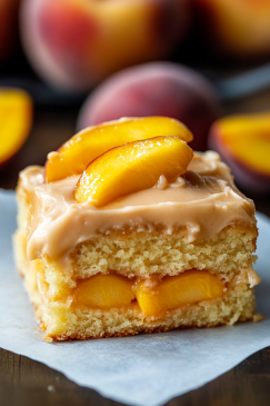 Peach Cake With Brown Sugar Frosting - That Oven Feelin