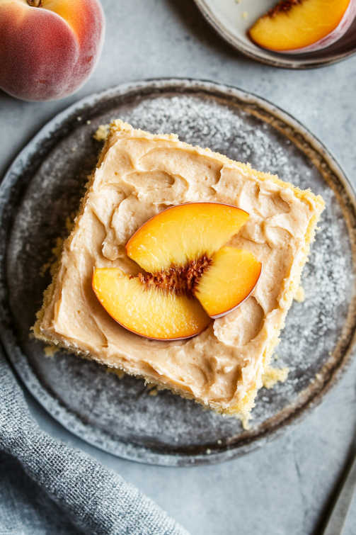 Peach Cake With Brown Sugar Frosting - That Oven Feelin