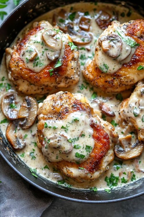 Chicken with Garlic Mushroom Sauce - That Oven Feelin