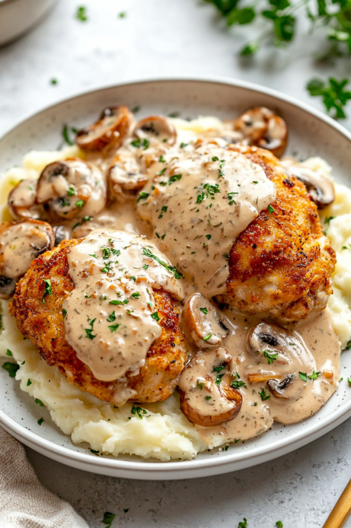 Chicken with Garlic Mushroom Sauce - That Oven Feelin