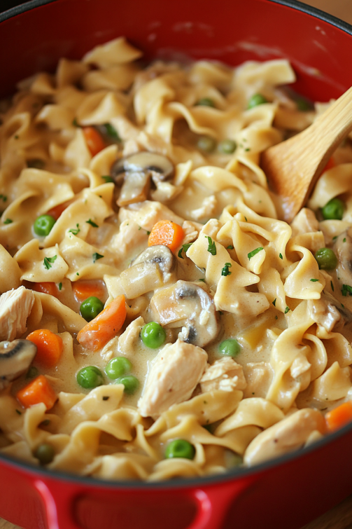 Creamy Chicken Pot Pie Noodles - That Oven Feelin