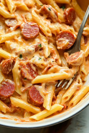 Cheesy Kielbasa Pasta - That Oven Feelin