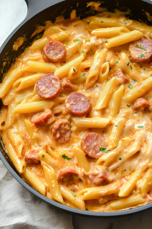 Cheesy Kielbasa Pasta - That Oven Feelin
