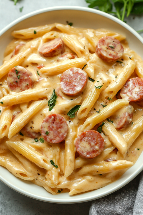 Cheesy Kielbasa Pasta - That Oven Feelin