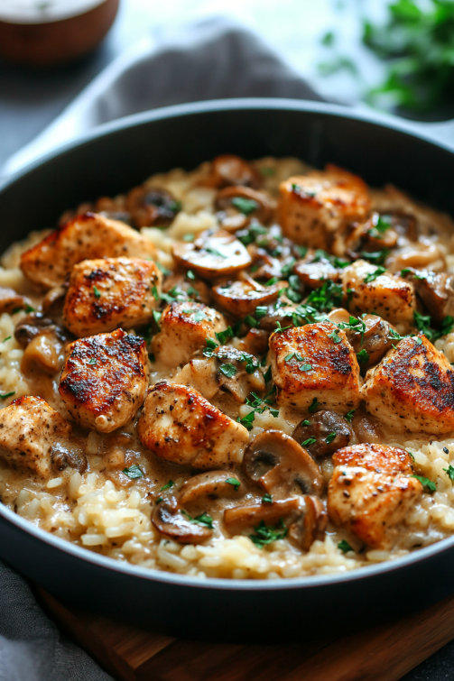 One Pot Chicken & Mushroom Rice - That Oven Feelin
