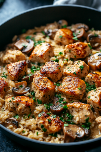 One Pot Chicken & Mushroom Rice - That Oven Feelin