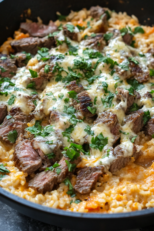 Steak & Queso Rice - That Oven Feelin