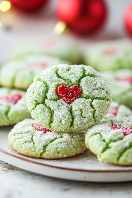 Grinch Crinkle Cookies - That Oven Feelin