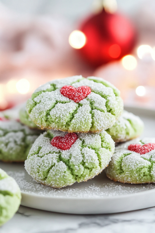 Grinch Crinkle Cookies - That Oven Feelin