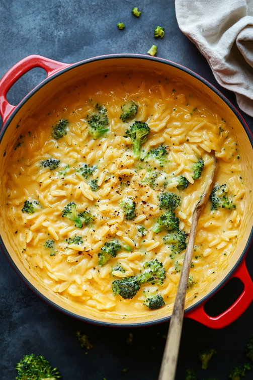 One Pot Broccoli Cheese Orzo - That Oven Feelin